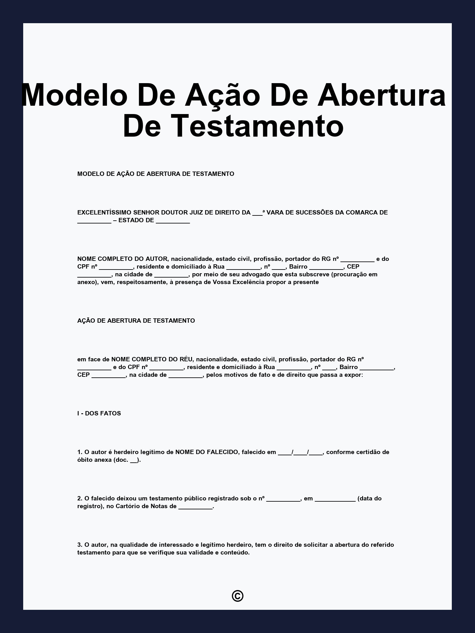 Modelo De Ação De Abertura De Testamento