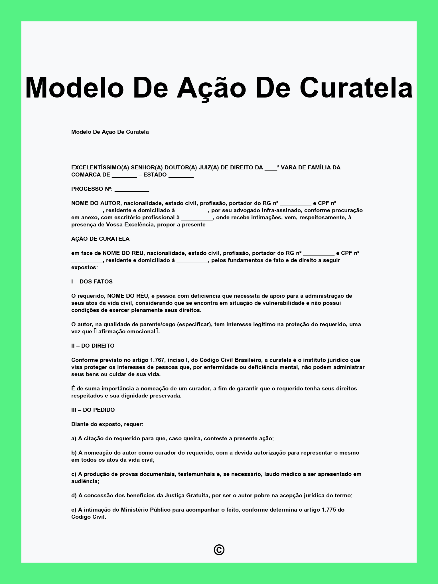 Modelo De Ação De Curatela